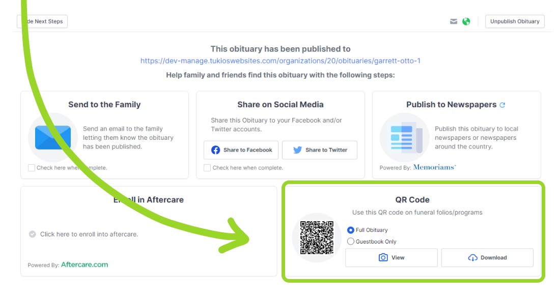 NEW! QR Code Generator for Obituaries